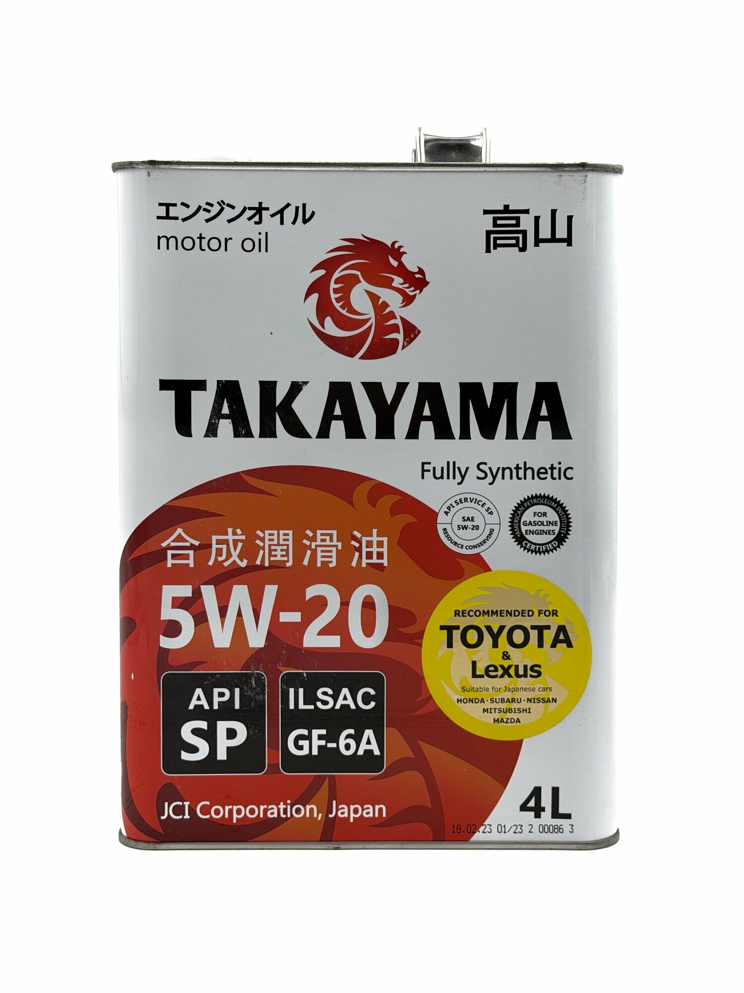 Масло моторное Takayama SAE 5W-20 SP GF-6A, 4 литра, синтетика