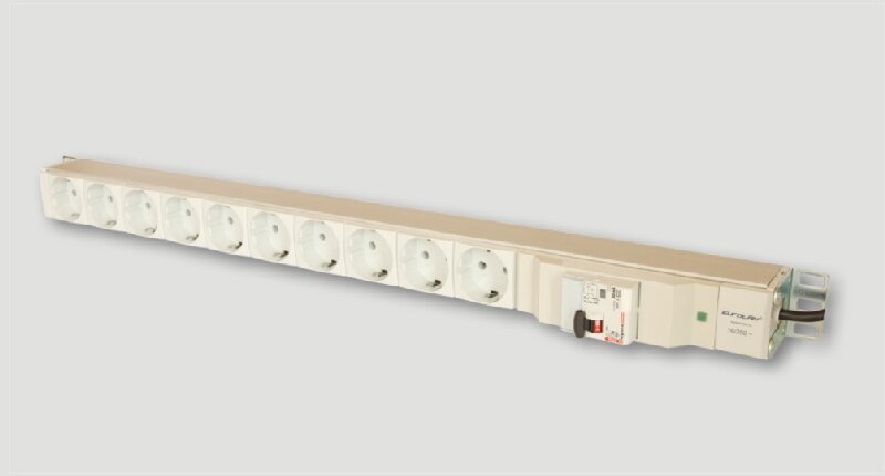 Блок распределения питания 60A-62-03-10GY Eurolan 19" с защитой от токов утечки и защитой по току,10 розеток,616мм