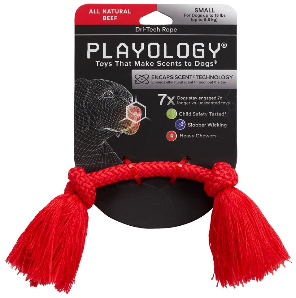 Playology жевательный канат DRI-TECH ROPE с ароматом говядины, маленький, красный
