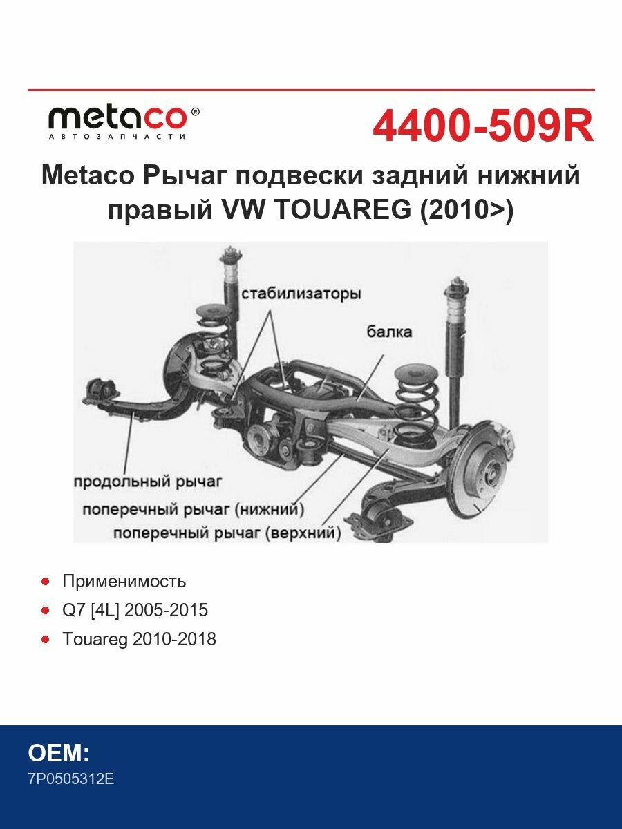Metaco Рычаг подвески задний нижний правый VW TOUAREG (2010>)