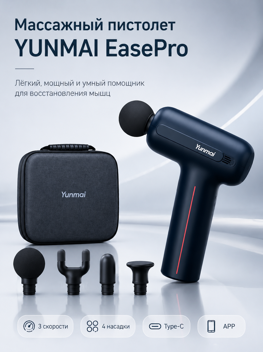 Массажер перкуссионный YUNMAI EasePro YMFG-M405 PB 2S, Синий/Space Grey