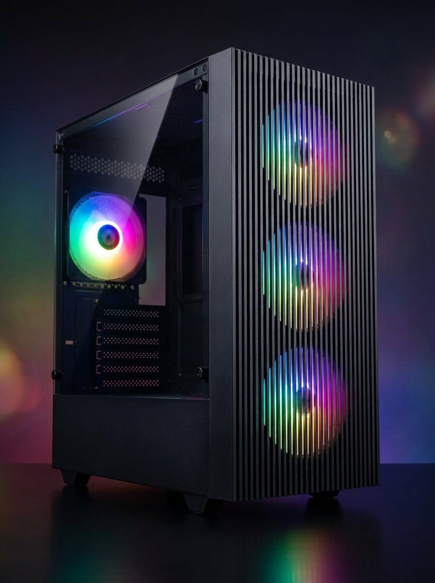 Корпус для ПК GAMEMAX Edge без БП Micro-Tower, Micro-ATX, закаленное стекло, 1*120 RGB, без БП