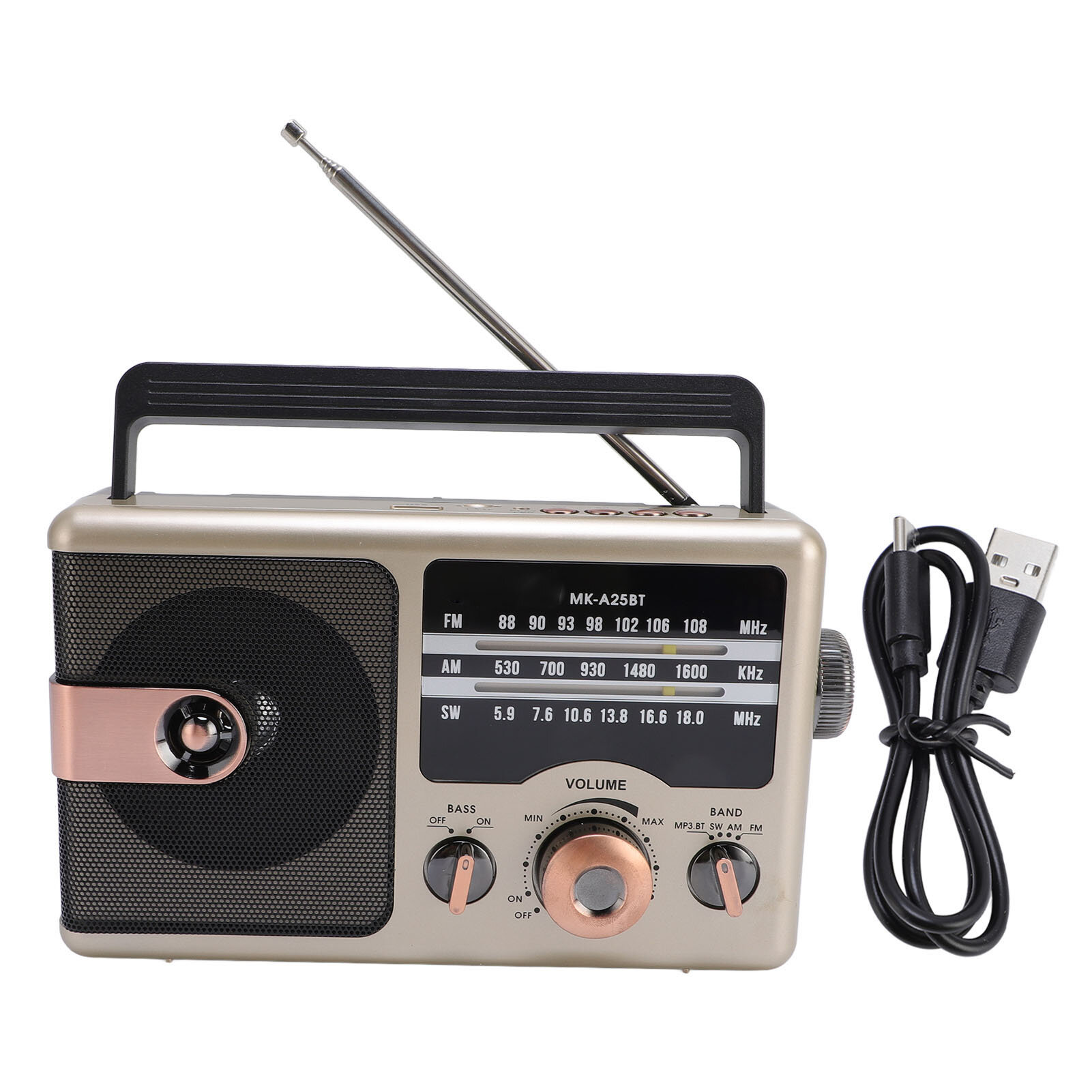 AM FM SW Portable Full Band Radio BT Speaker Storage Memory Card Multifunctional Music Player Gold