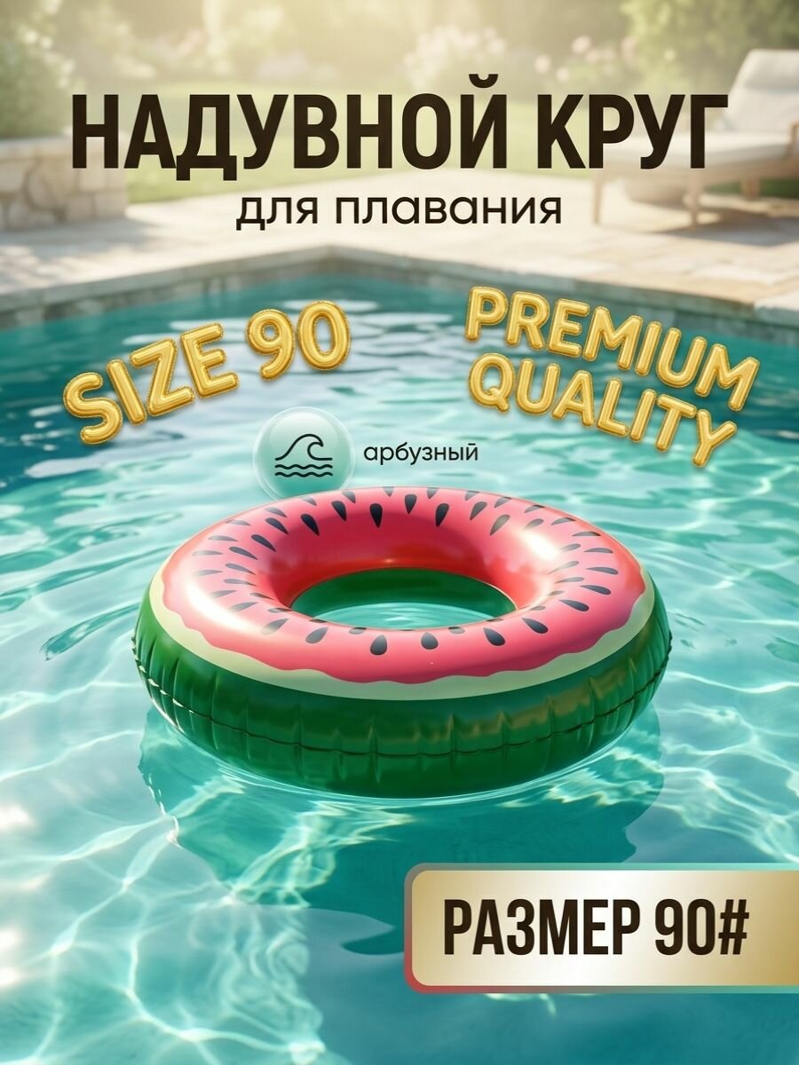 Круг надувной 90 см Арбузный принт, аксессуар для плавания в море и отдыха в бассейне