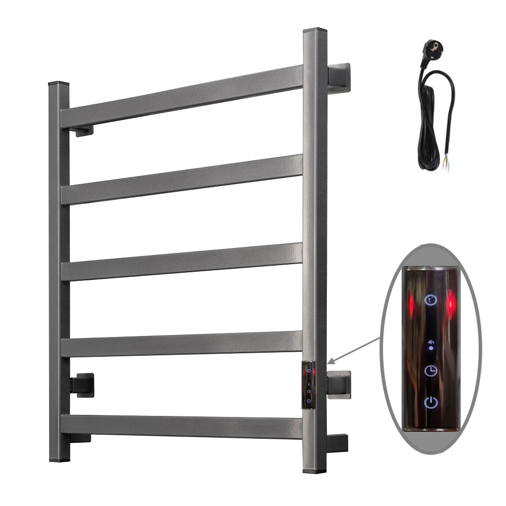 Полотенцесушитель электрический Тругор 500мм 600м лесенка цвет серый металлик (оружейная сталь) подключение универсальное, сенсорный пульт