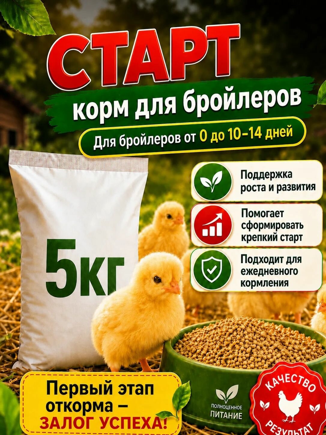 Комбикорм для бройлеров старт 5 кг, комбикорм для птиц, куриц, цыплят