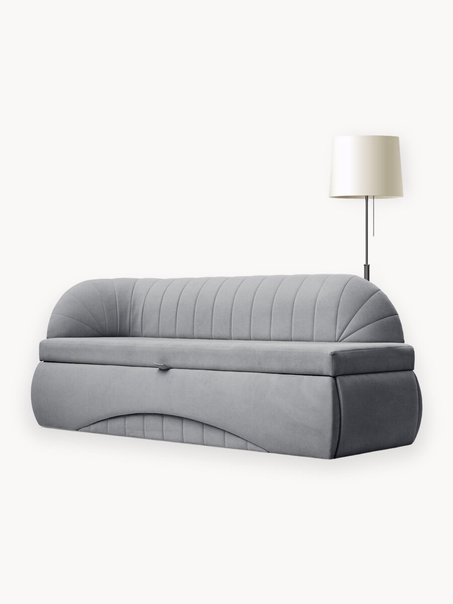 Кухонный раскладной диван Адажио с углом 190х78х67 см. Левый, Коннект 82, прямой диван со спальным местом. Серый, Велюр