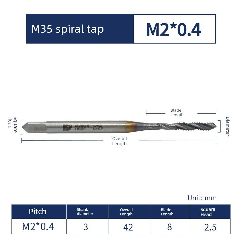 Высококобальтовый спиральный резец для резьбы M2 x 0.4 мм, инструмент для точной обработки