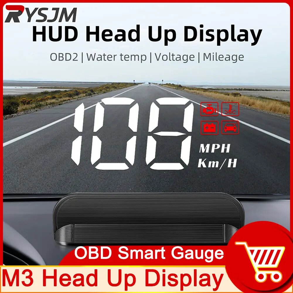 Проектор на лобовом стекле M3 HUD OBD2, спидометр, проекционный дисплей, компьютер для вождения, сигнализация превышения скорости, температура воды, напряжение, M3
