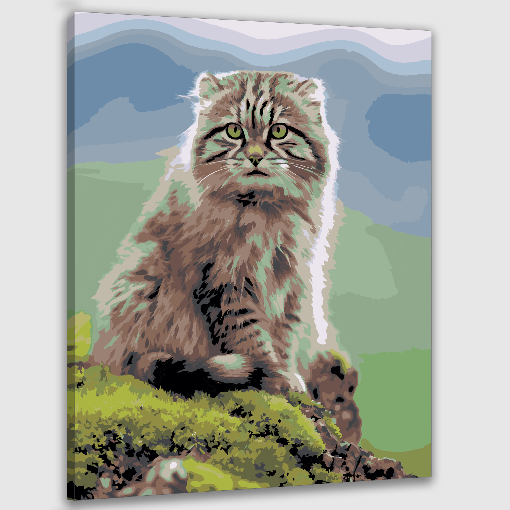 Картина по номерам 40x50 см, манул, скалистый выступ, окрестности, спокойная уверенность, естественная среда, 4.5-5