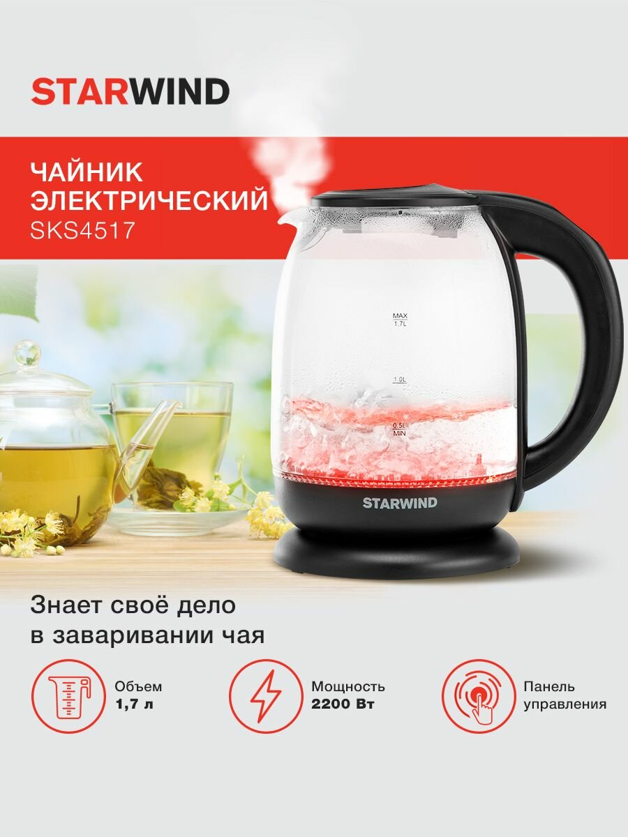 Чайник электрический StarWind SKS4517, 2200Вт, черный