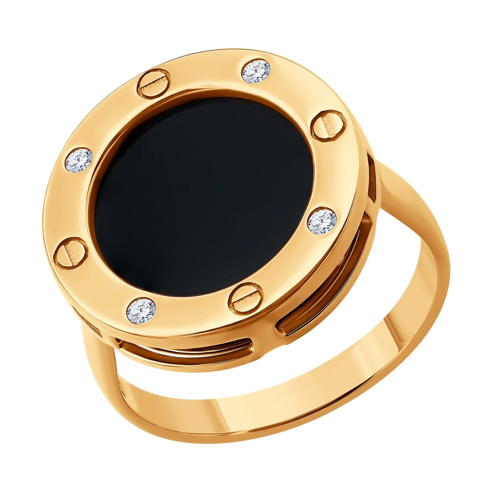 Кольцо, красное золото, 585 проба, агат, фианит