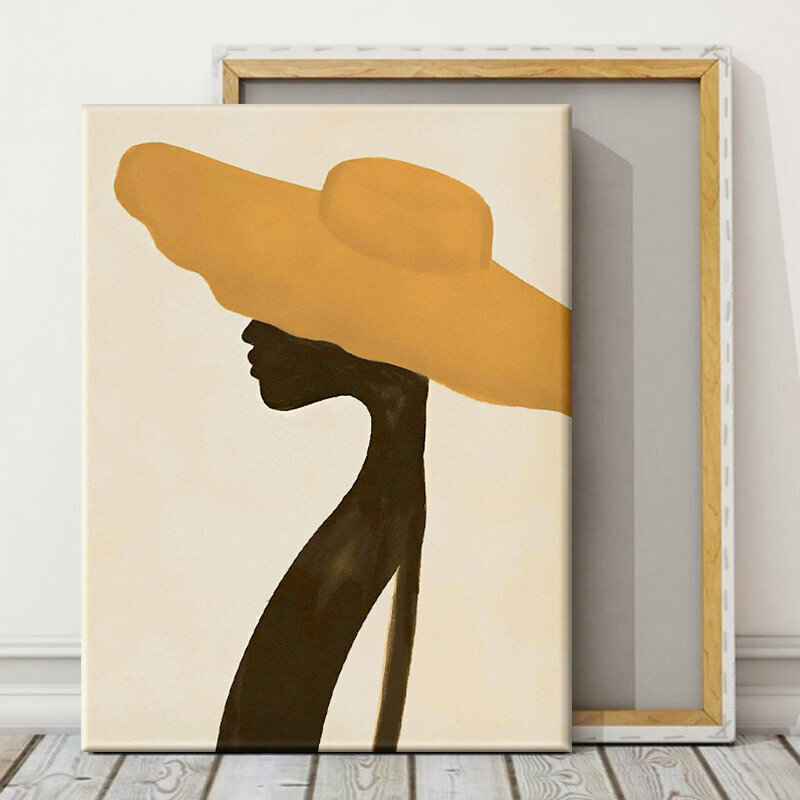 Картина на холсте 50х70 см "Силуэт девушки в шляпе, профиль. Матисс репродукция", на стену для интерьера