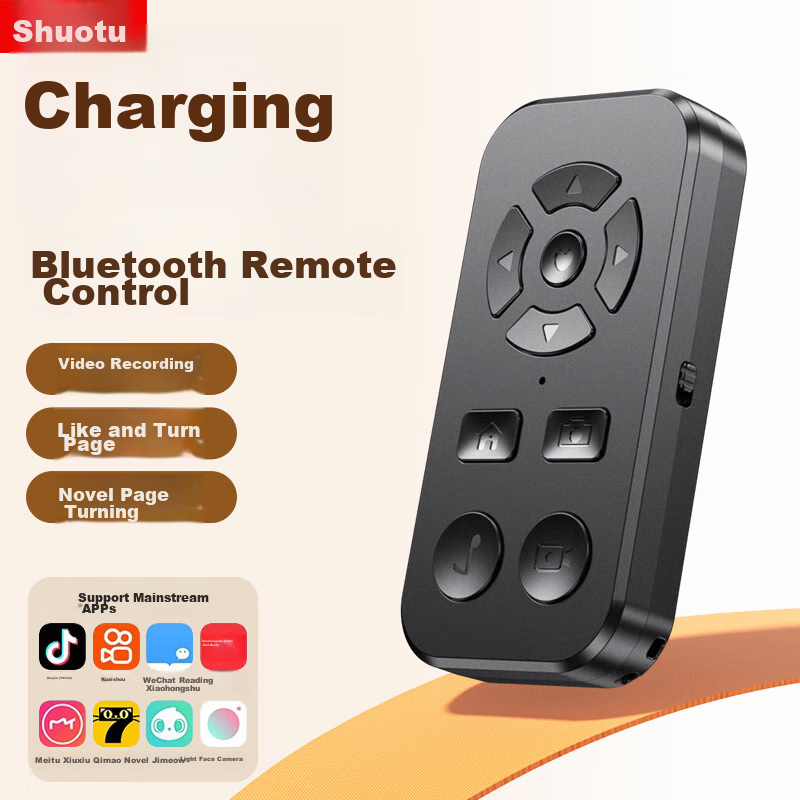 Shuotu Bluetooth Selfie Stick Remote Control for Live Streaming, Photography, Beauty Enhancement, Kuaishou, Douyin, Short Videos, Novel Reading, Page-Turning, Compatible with Apple, Huawei, And Android Devices