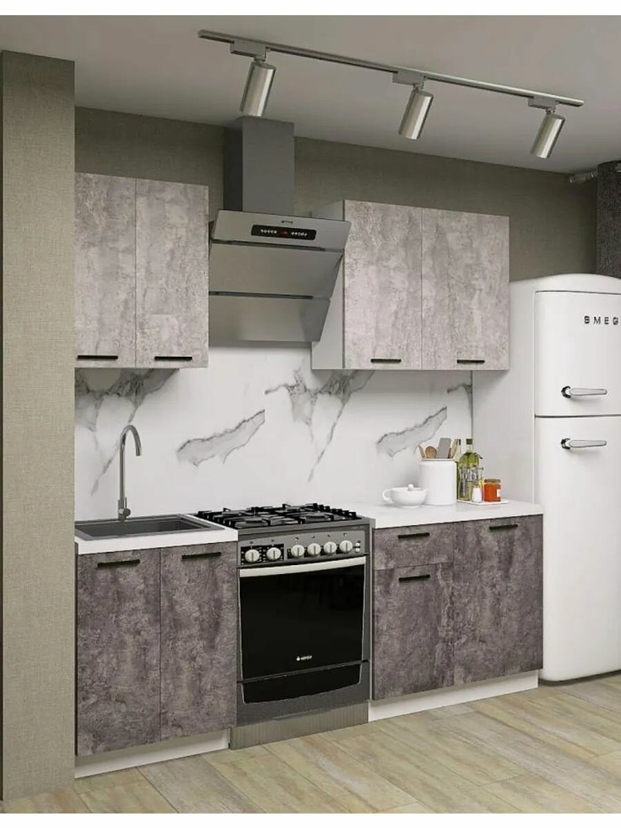 Кухонный гарнитур Урбан 1.5 м, мебель для дома и кухни, Белый / Цемент светлый / Цемент темный