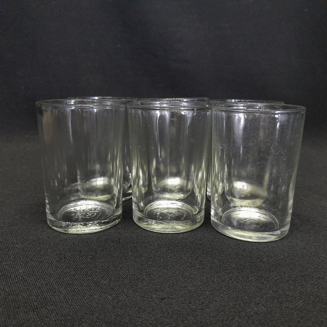 Набор стеклянных стопок, 6 штук, высота 7 см, Дятьково, СССР
