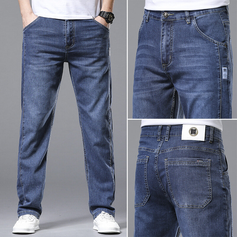 Охоты Брюки JYL Брюки джинсовые мужские Чистый цвет Лето-осень прямой свободный летний тренд