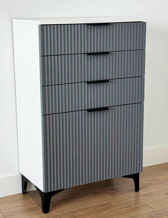 Комод с ящиками для одежды, комод на ножках деревянный, Зефир, белое дерево/серый (эмаль), (ШхВхГ) 602х962х355 мм