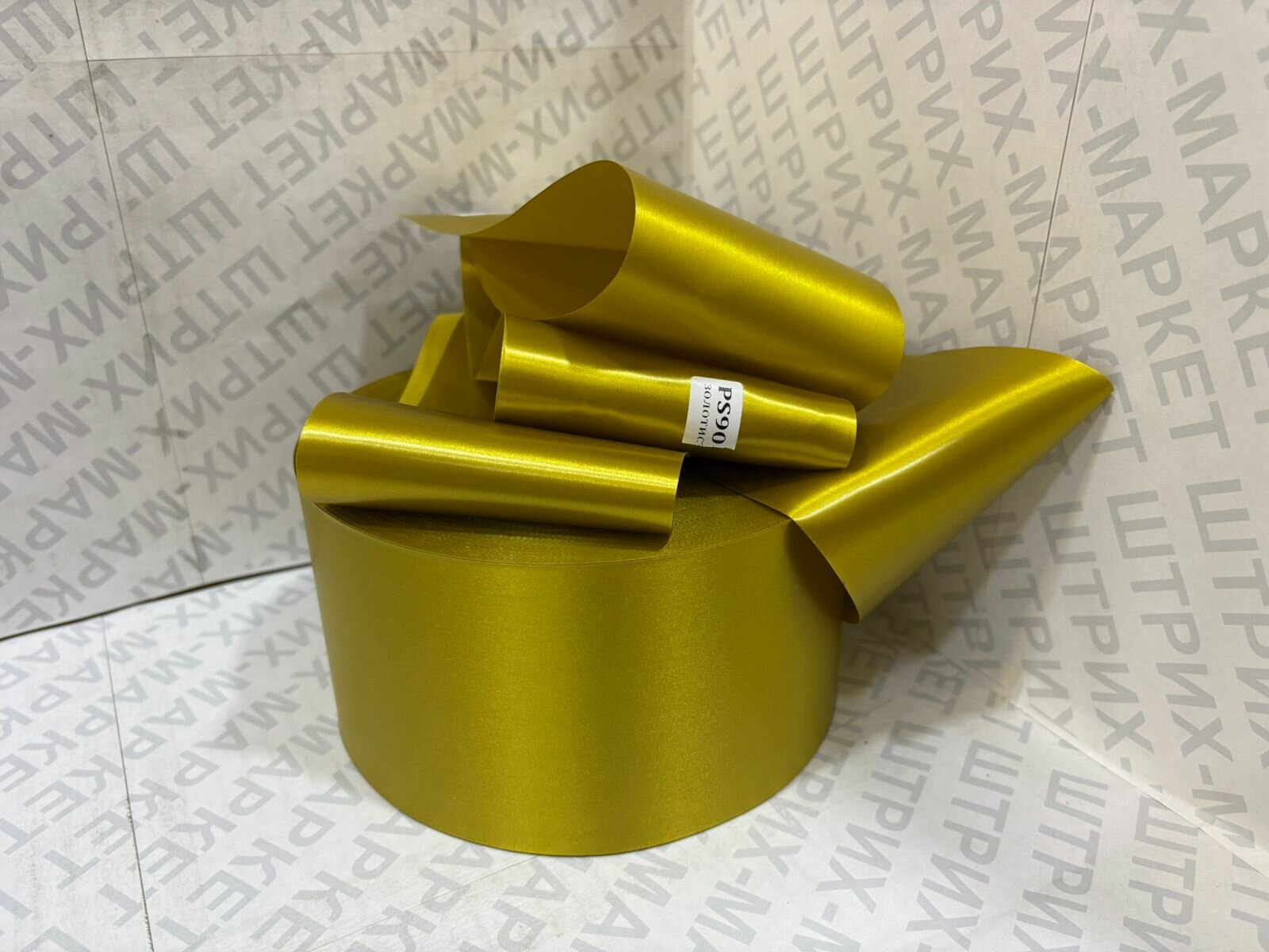 Сатиновая лента золотистая, для печати 100х200 1 рулон в комплекте