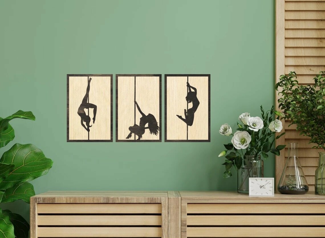 Панно/декор из дерева на стену Танцовщица (комплект из 3 панно)