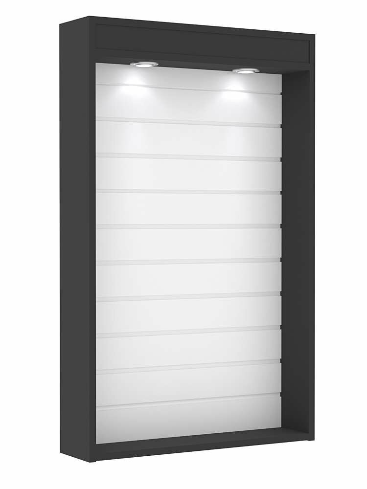 Витрина настенная №2-2В с верхней подсветкой и эконом панелью, Черный Без полок.