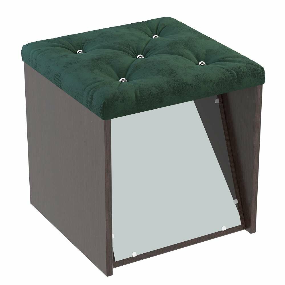 Пуфик с зеркалами велюр зеленый бархат №1 (карета - хром), Дуб Венге. Производитель товара - компания ТОБ.