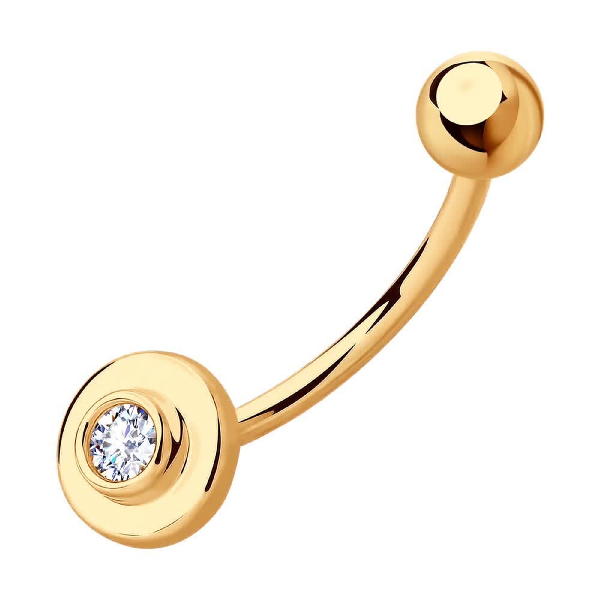 Пирсинг в пупок, красное золото, 585 проба, фианит