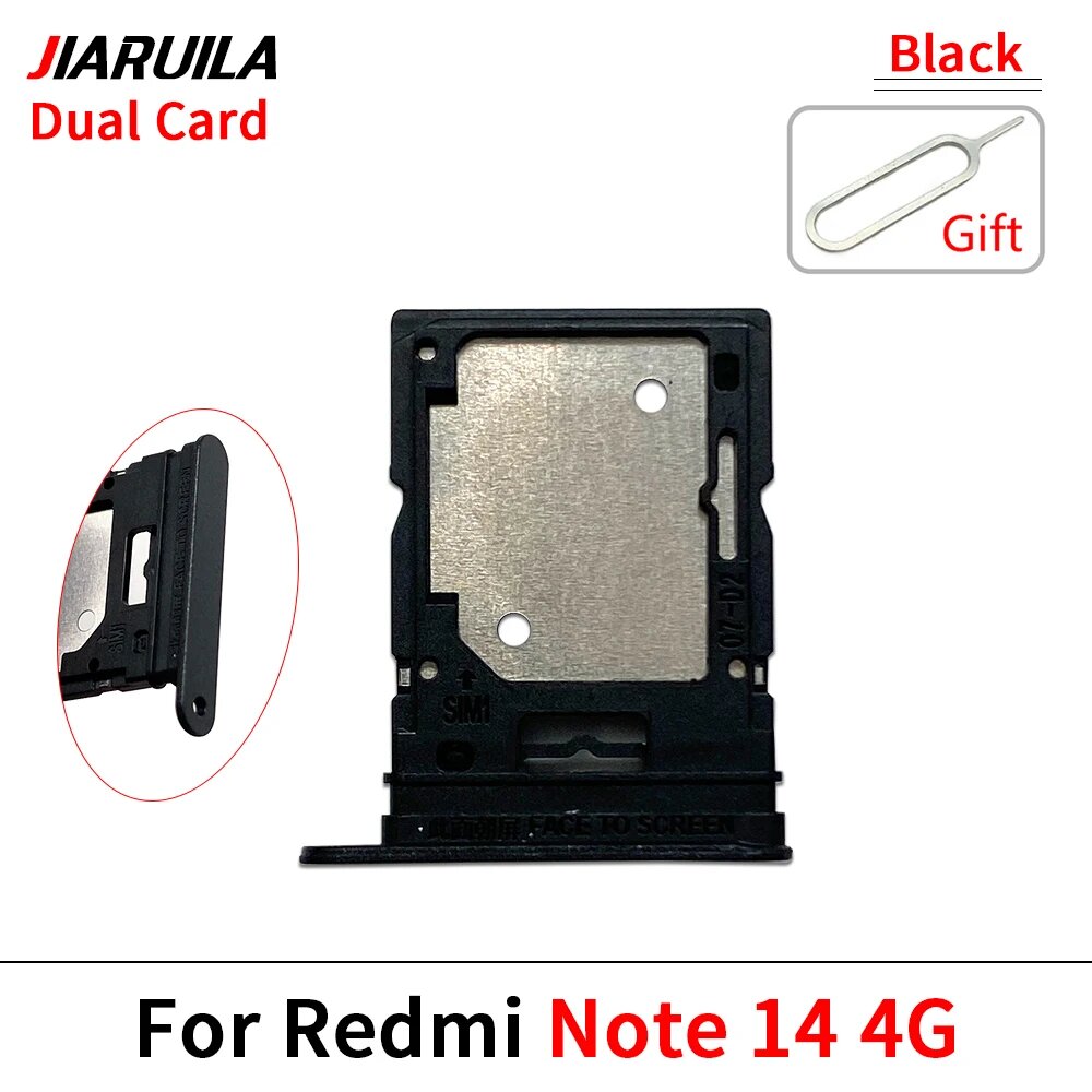 Лоток для SIM-чипов для Xiaomi Redmi Note 14 4G 5G для Redmi Note 14 Pro Plus 5G Лоток для SIM-карты Держатель слота Адаптер Аксессуары 14 4G Black