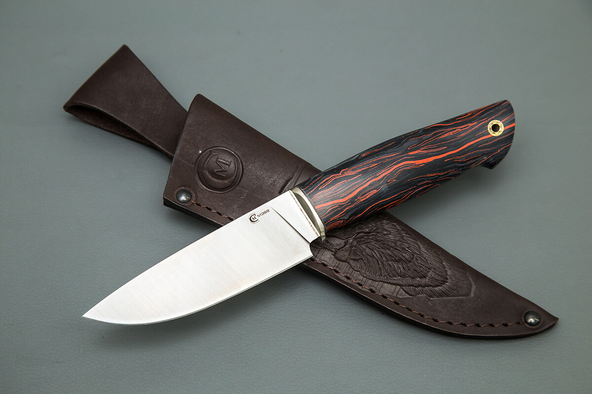 Нож из стали M398 «Сокол», рукоять притин мельхиор, микарта