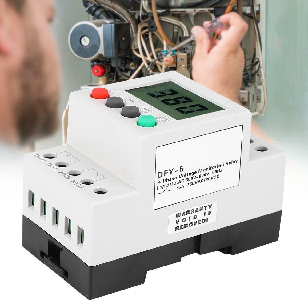 DFY-5 ЖК-дисплей Защита от перенапряжения и чередования фаз 3-фазное реле контроля напряжения