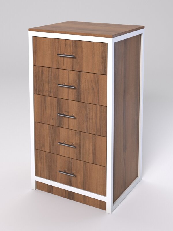 Тумба для офисной техники №3А "стронг" в стиле лофт, Орех + металлический каркас Белый