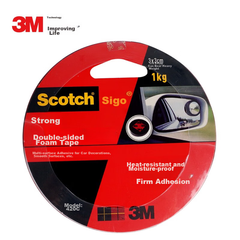 3M Scotch-Brite Double-Sided Foam Tape (Extra Strong), Office Supplies, Strong Heat-Resistant Car ETC Mounting Tape, 420C-9, 9mm*3m