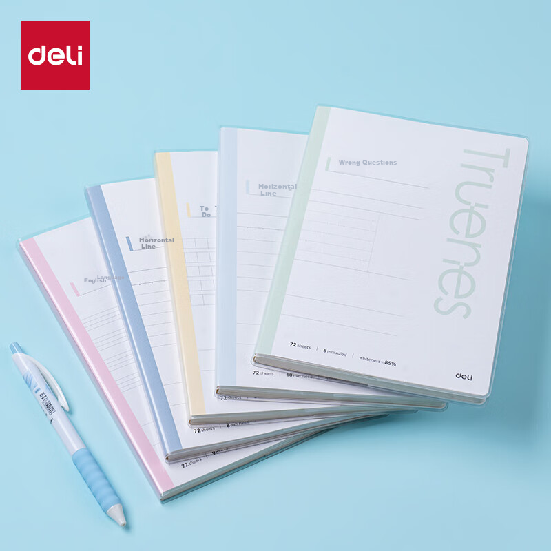 Deli 32K/72 Sheets Grid Colorful Softcover Notebook High Appearance Value Notepad for Study and Exam Preparation 4-Pack T3272