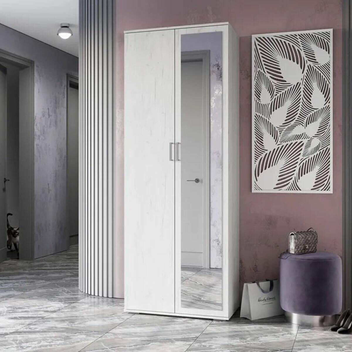 Шкаф Стендмебель Нельсон ШК 04 дуб крафт белый, 2200x500x800