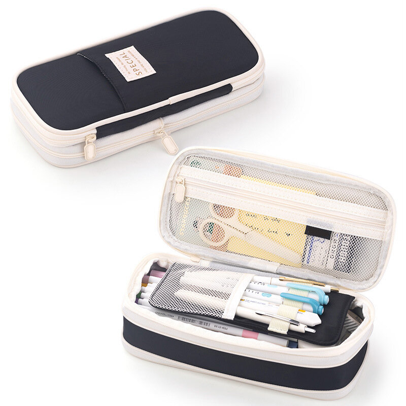 Пенал Guoyu, холщовый, в клетку, с двойной молнией, черный