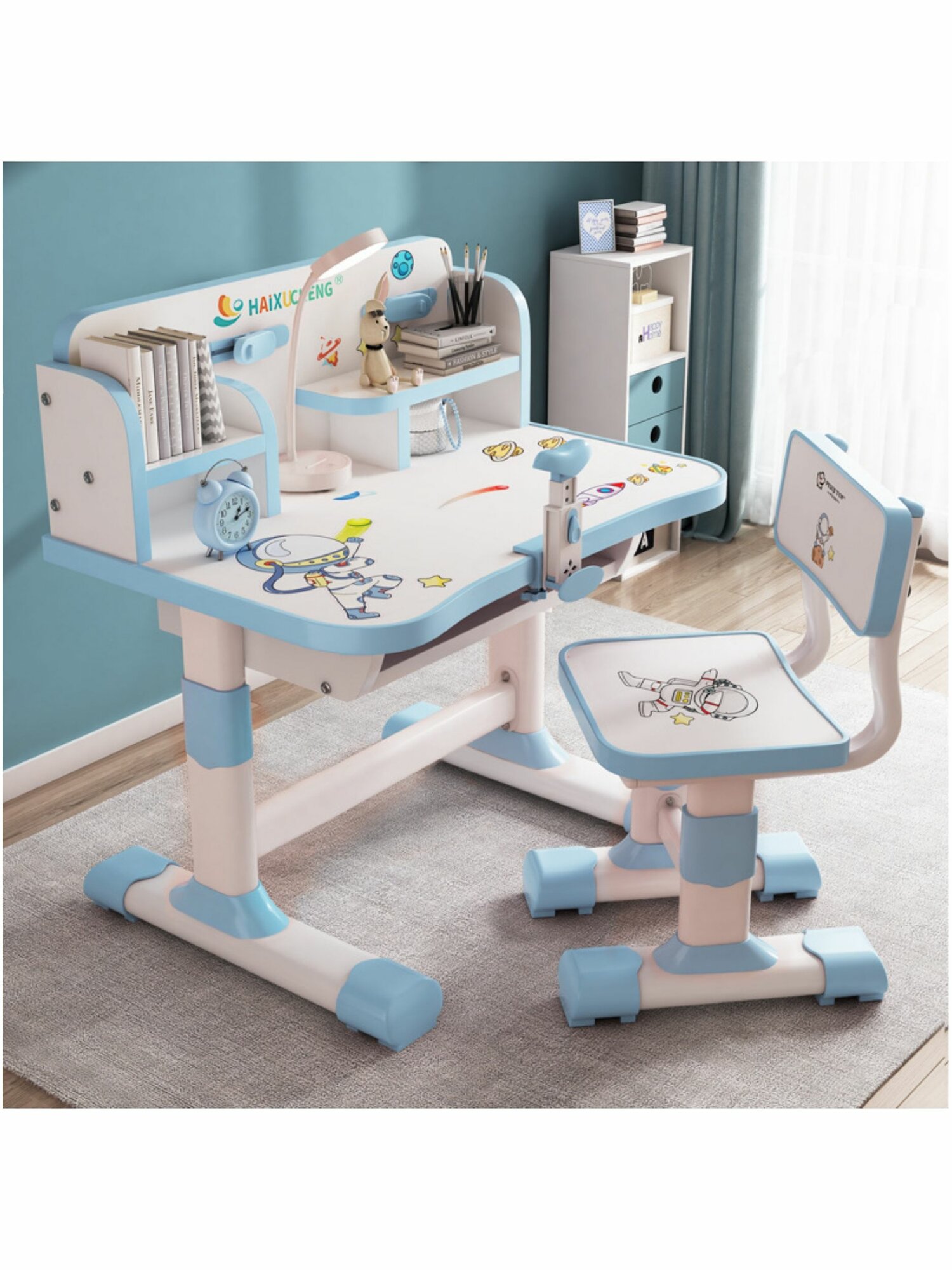 Детский стол и стул, набор ученических столов и стульев, а также книжная полка со светодиодной подсветкой для защиты ваших глаз,