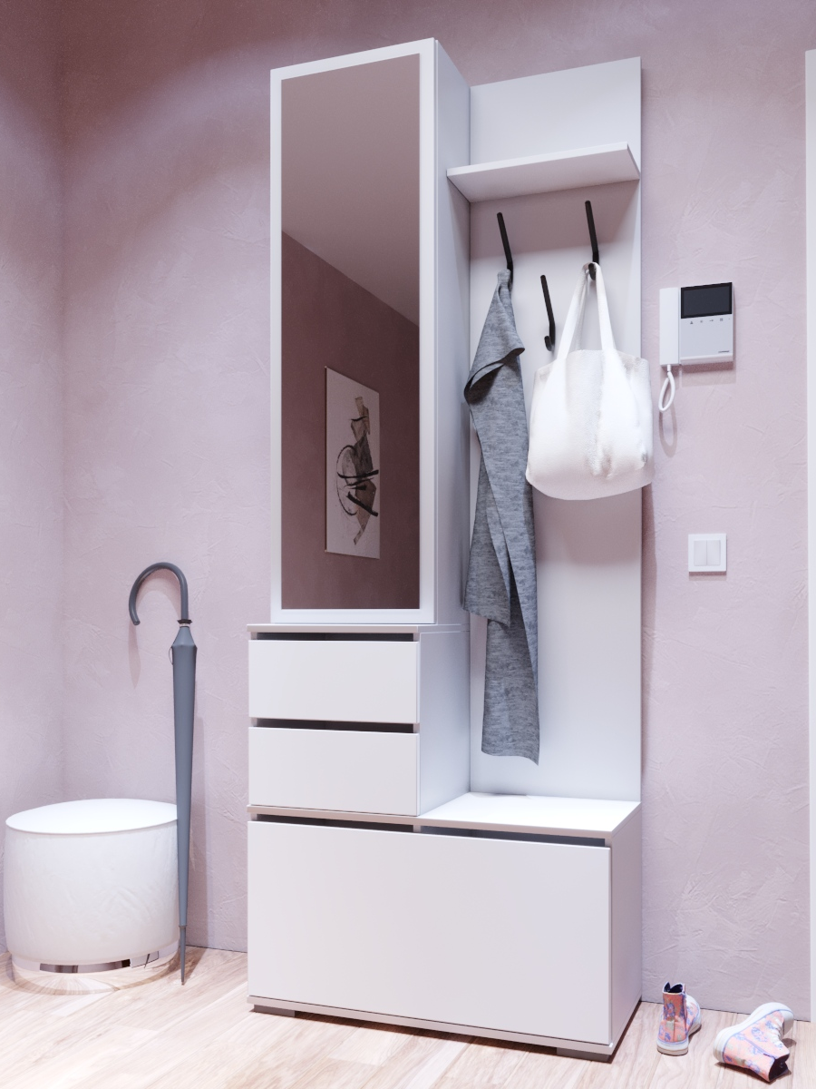 Вешалка HomeGrad Boston В2, с зеркалом, белая, ЛДСП, 80x210 см