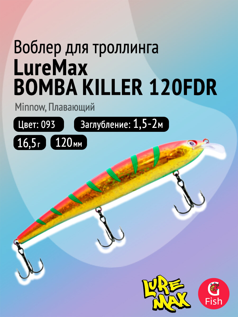 Воблер для рыбалки LureMax BOMBA KILLER 120FDR-093 16,5 г, для троллинга (судак, щука)