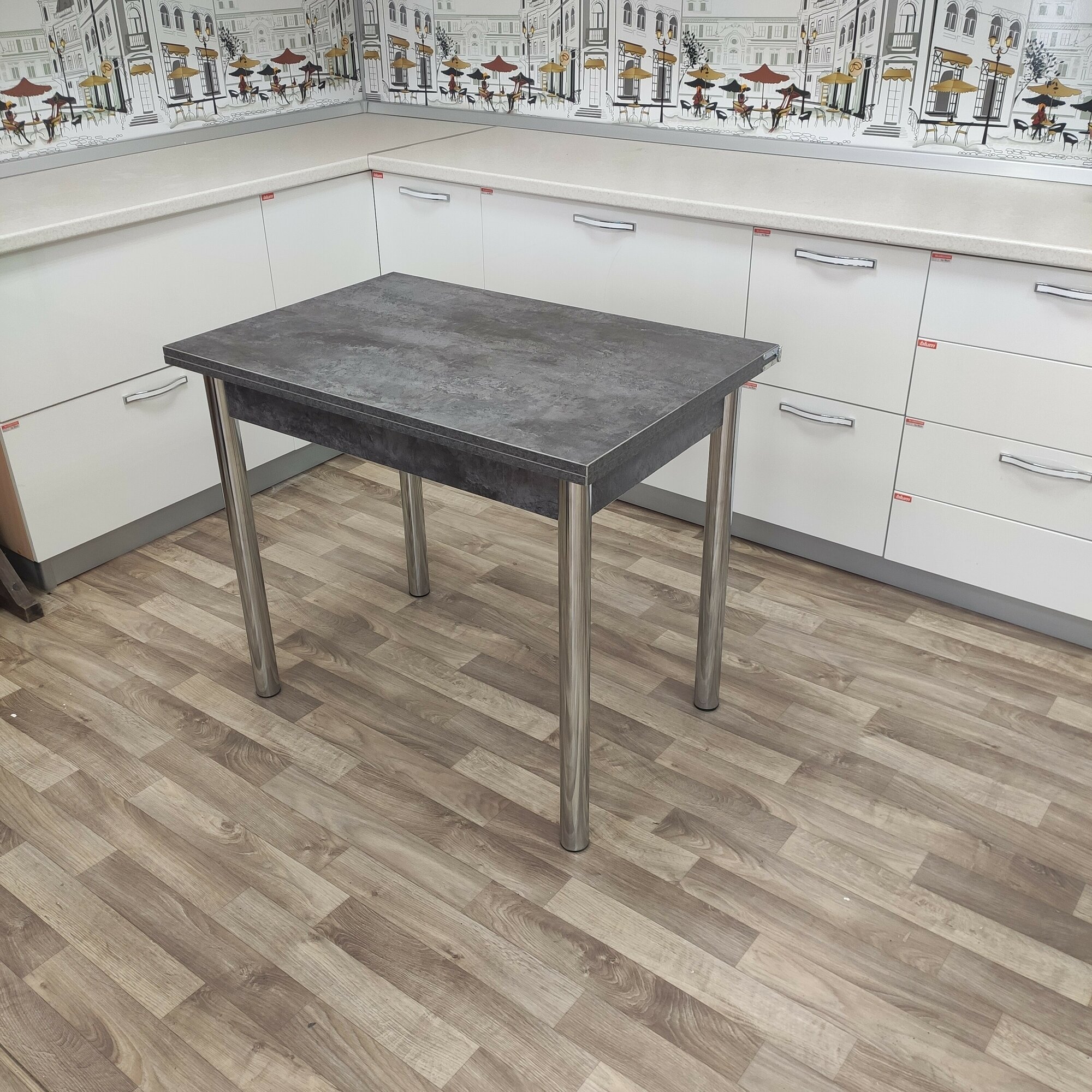 Стол обеденный ломберный книжка цемент серый лофт опора хром