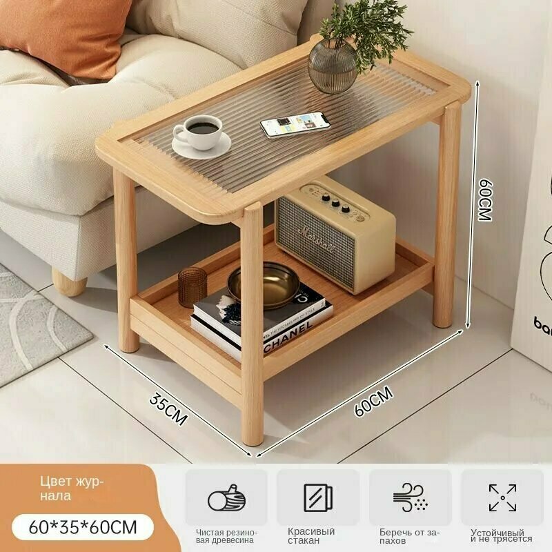 Приставной столик арт-деко 35x60x60см, универсальный, угловой, массив дуба