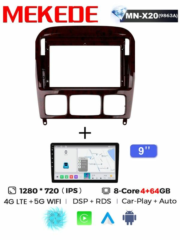 Магнитола 9" Mekede MN X20 Pro 4/64 Gb Mercedes Benz S-Class S Class W220 VV220 1998-2005 carplay
