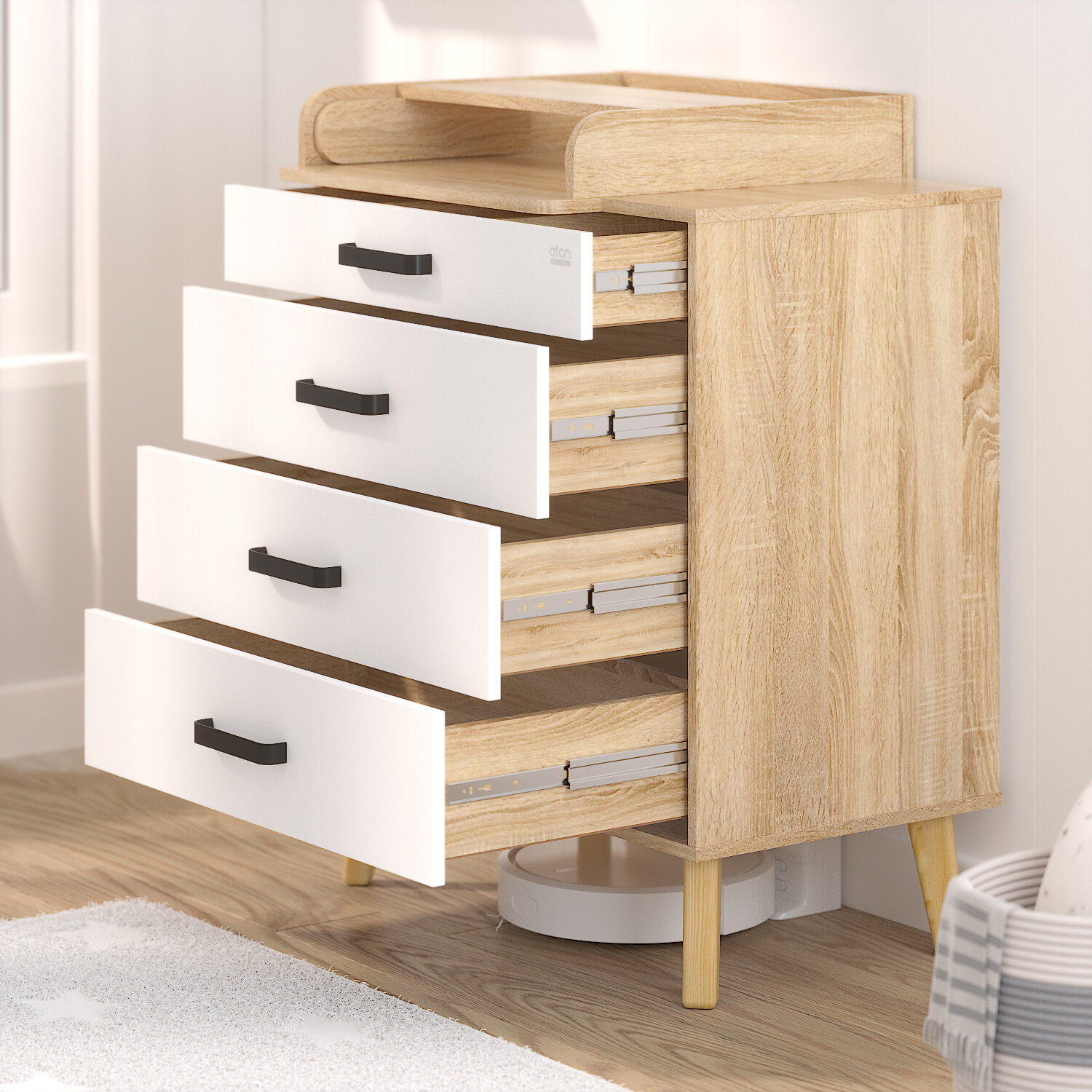 Пеленальный комод для новорожденных с ящиками, разделителем и съёмным столиком Gall Дуб сонома/белый