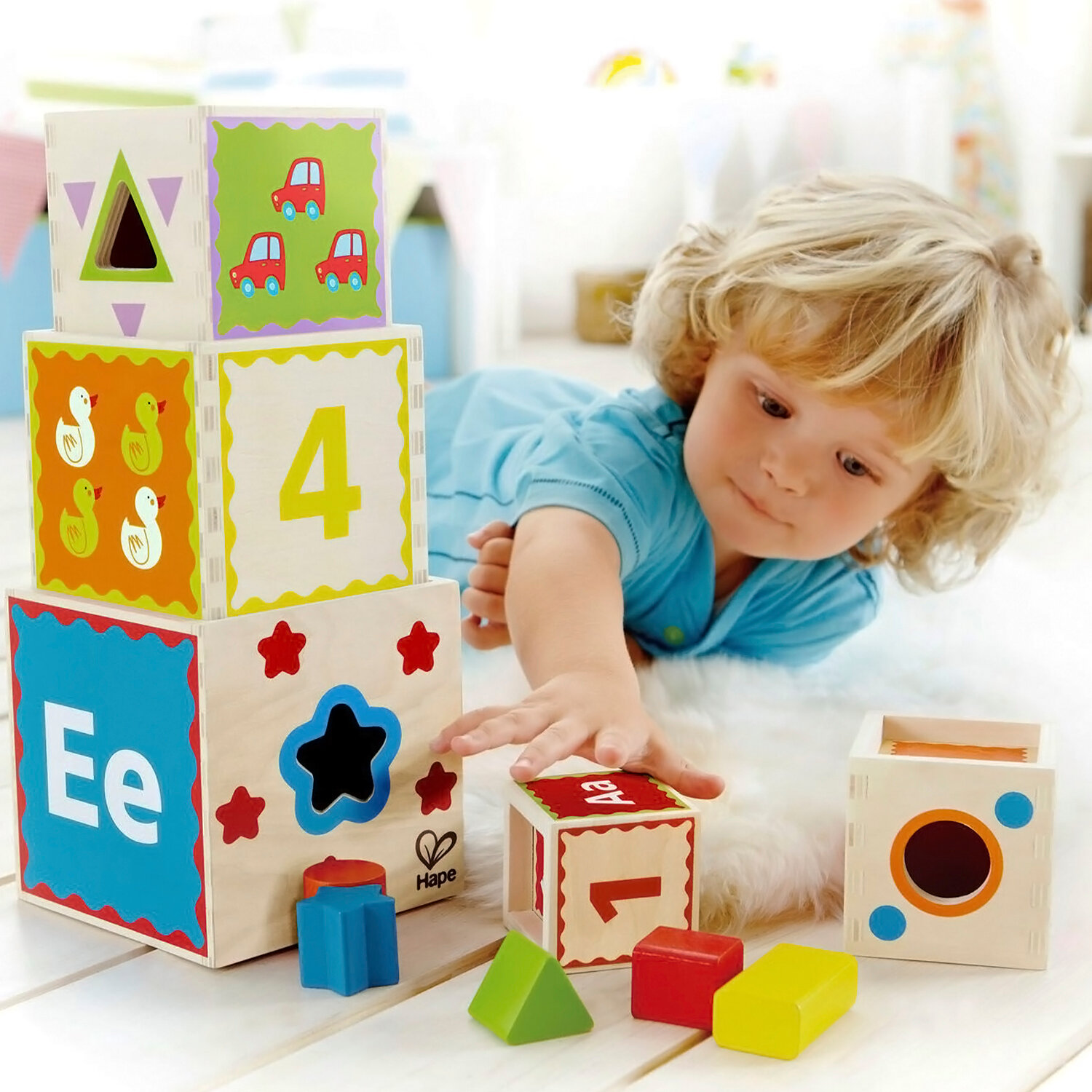 Сортер-кубики деревянные для малышей Hape "Пирамидка" E0413_HP