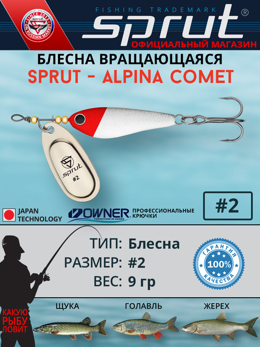Блесна Вращающаяся Sprut Alpina Comet SR #2 (85mm/9g/RH-S)