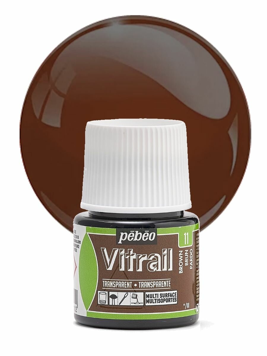 Pebeo Краска для стекла и металла Vitrail лаковая прозрачная цвет 050-011 коричневый 45 мл