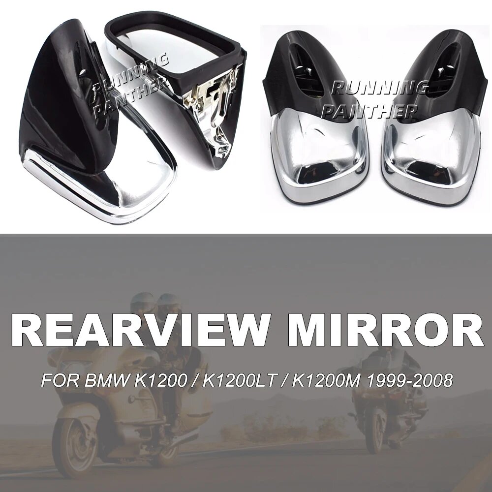 Черный и хром мотоциклетные боковые зеркала заднего вида подходит для BMW K1200 K1200LT K1200M 1999-2008 2007 2006 K1200 LT / M K 1200 M / LT