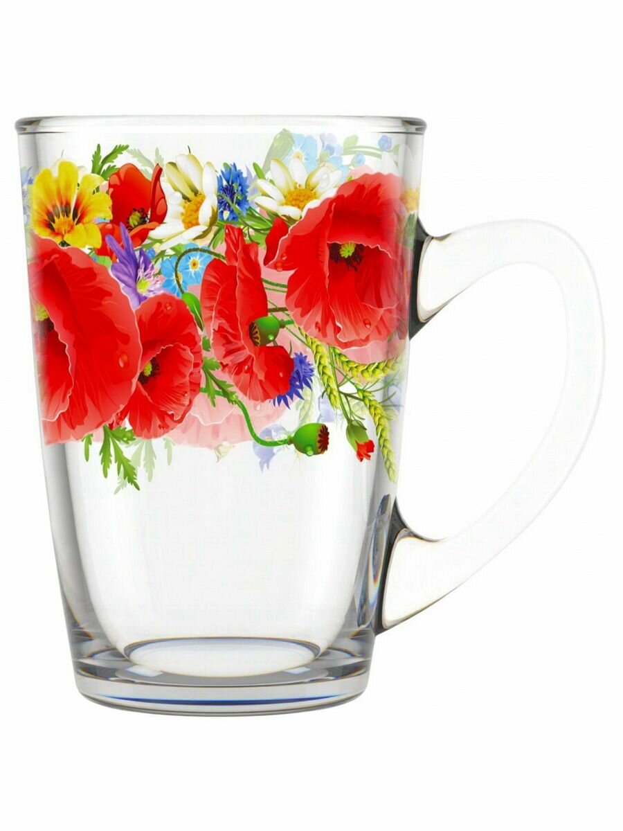 Кружка Гусь-хрустальный стеклянная, 300 мл, Маковое поле