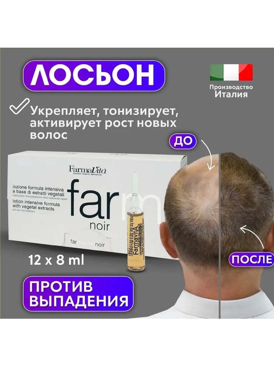 FARMAVITA / Ампулы против выпадения волос, лосьон мужской, Noir lotion 12 х 8 мл