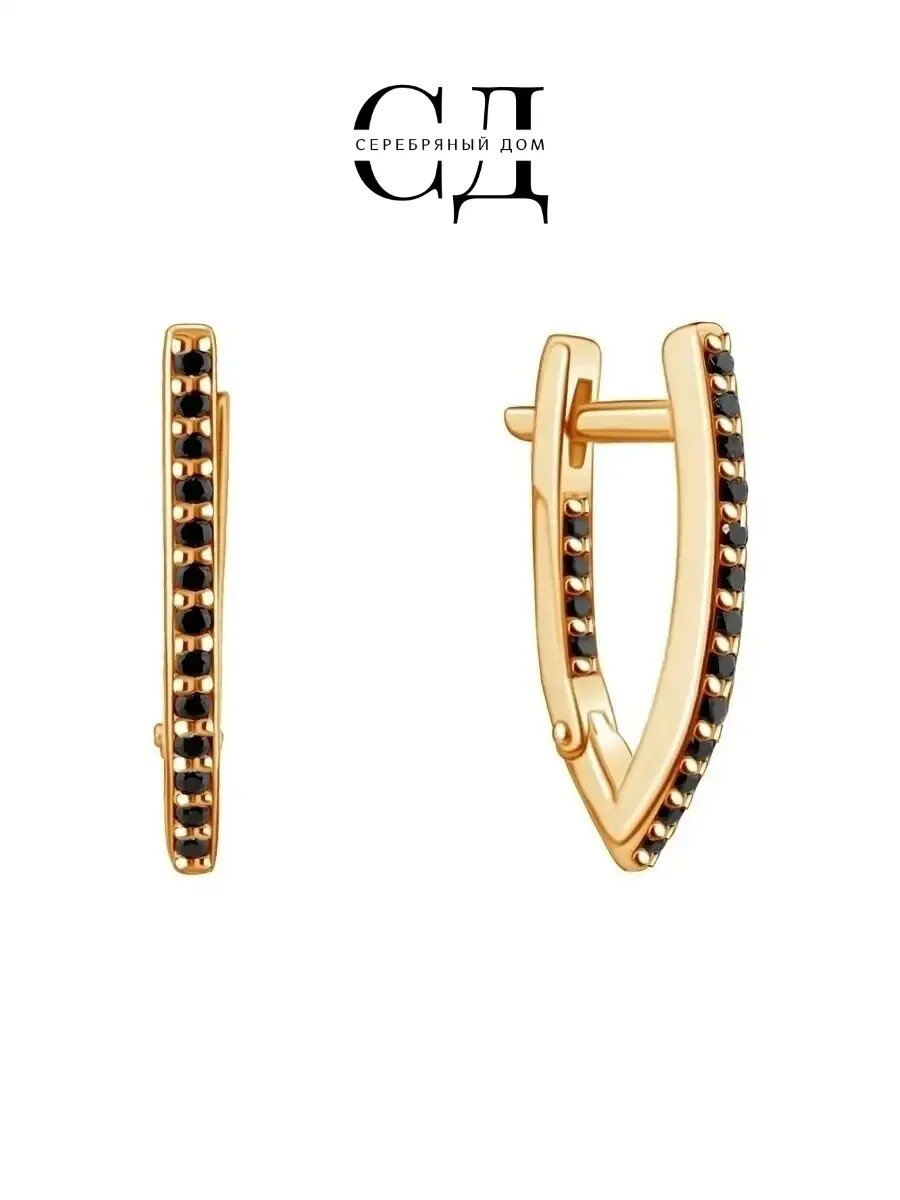 Серьги, серебро, 925, 585 проба, золочение, шпинель