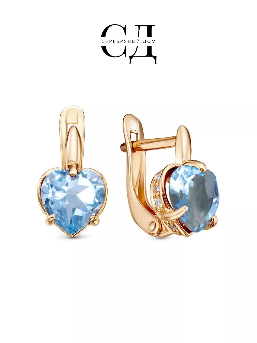 Серьги, серебро, 925, 585 проба, золочение, топаз, фианит